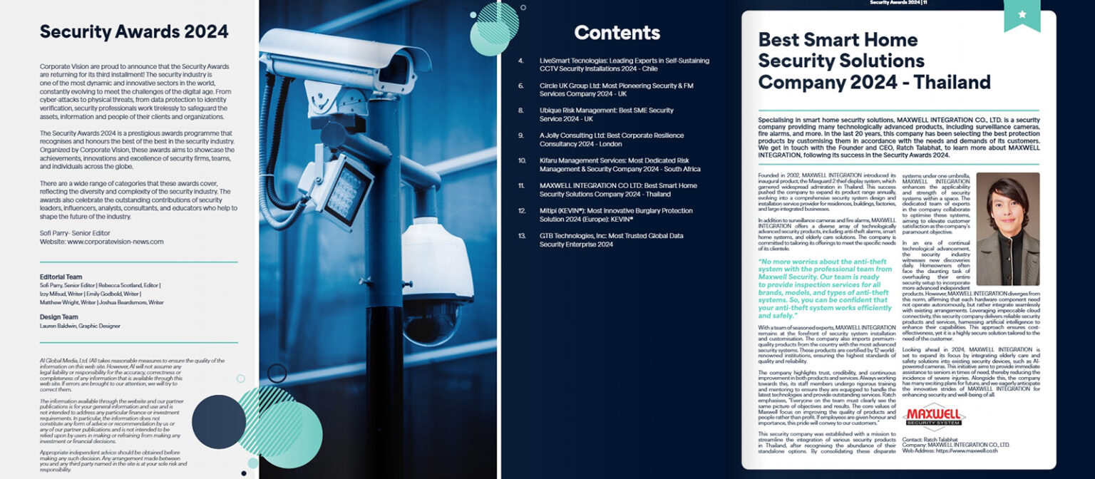 MAXWELL คว้ารางวัลสุดยอดบริษัทโซลูชั่นรักษาความปลอดภัยบ้านอัจฉริยะ 2024 จาก Corporate Vision ...